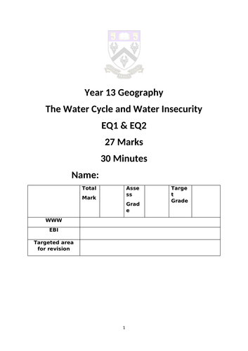 Edexcel A Level Geography Water Revision | Teaching Resources