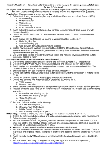 Edexcel A Level Geography Water Revision | Teaching Resources