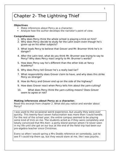 LIGHTNING THIEF- LESSONS | Teaching Resources