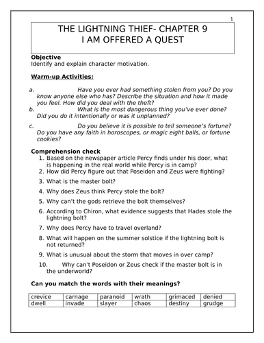 LIGHTNING THIEF- LESSONS | Teaching Resources