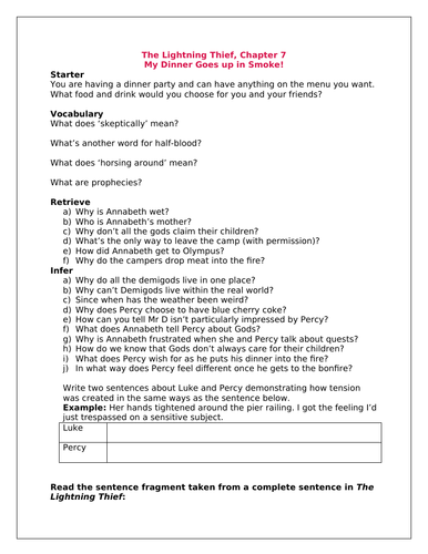 LIGHTNING THIEF- LESSONS | Teaching Resources