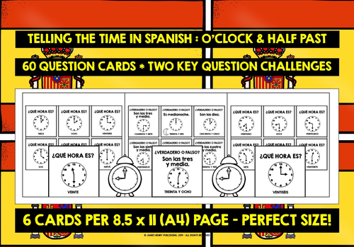 SPANISH TELLING TIME TASK CARDS O'CLOCK & HALF PAST | Teaching Resources