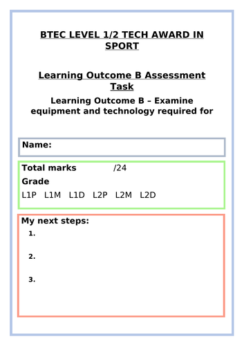 Learning Outcome B Assessment Piece & Mark Scheme | Teaching Resources