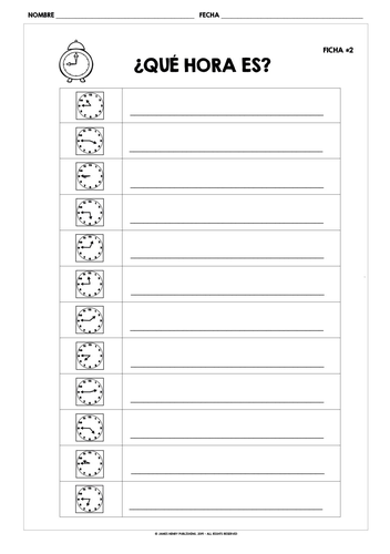 SPANISH TELLING TIME QUARTER TO WORKSHEETS FREEBIE | Teaching Resources