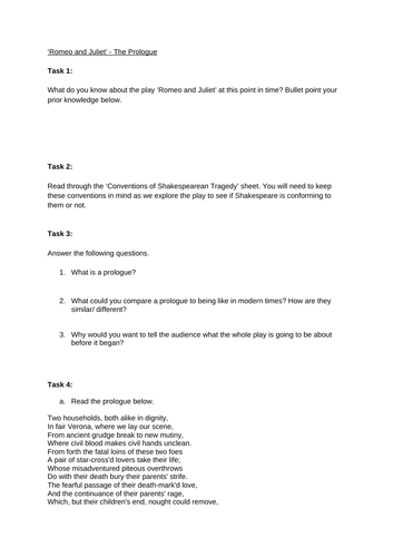 'Romeo and Juliet' - Act 1 Worksheets | Teaching Resources