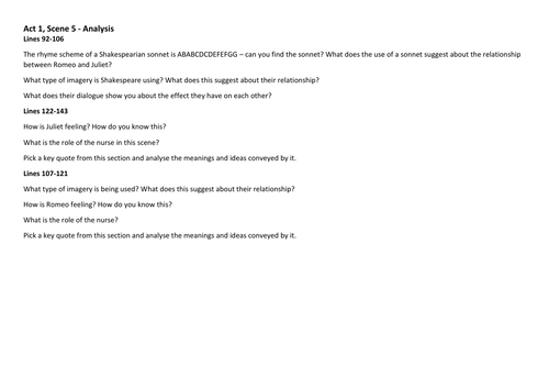 'Romeo and Juliet' - Act 1 Worksheets | Teaching Resources