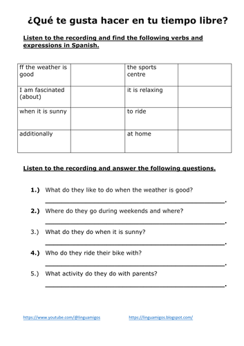 ¿Qué te gusta hacer en tu tiempo libre? | Teaching Resources