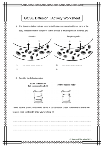 GCSE Biology - Diffusion Activity Worksheet | Teaching Resources
