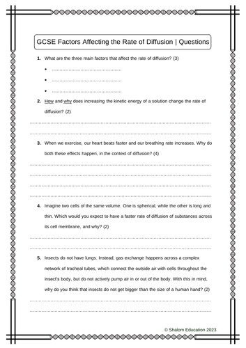 GCSE Biology - Factors Affecting the Rate of Diffusion Practice ...