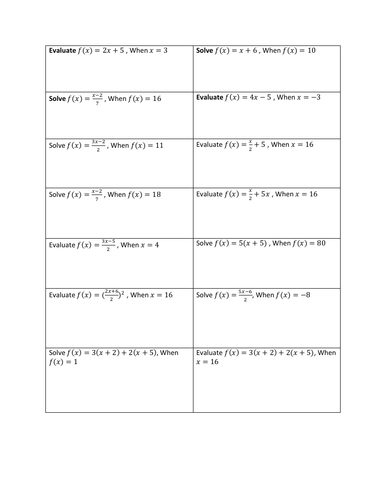 iGCSE Solving and Evaluating Functions Worksheet with Solutions ... iGCSE Solving and Evaluating Functions Worksheet with Solutions ...
