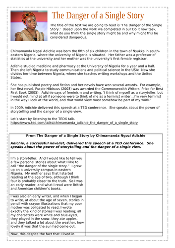 DANGER OF A SINGLE STORY | Teaching Resources
