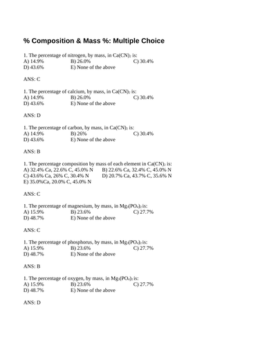 CHEMISTRY UNIT Quantities in Chemical Reactions Unit Stoichiometry ...