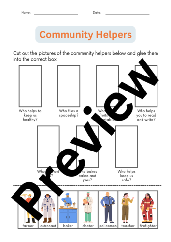 Printable Matching Community Helpers Activities Worksheets for Grade 1 ...