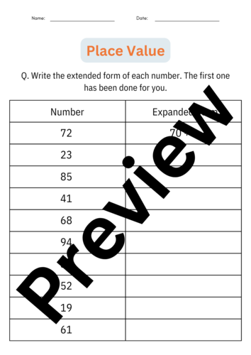 Identifying Place Value Number Math Activities Worksheets for 1st & 2nd ...