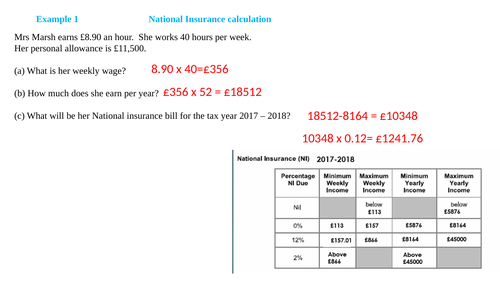 National Insurance calculation-AQA L3 mathematical studies (core maths ...