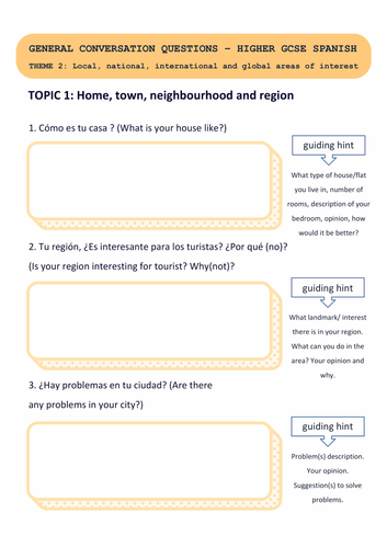 9 Key Questions to Confident Spanish Conversation (GCSE Higher Level ...