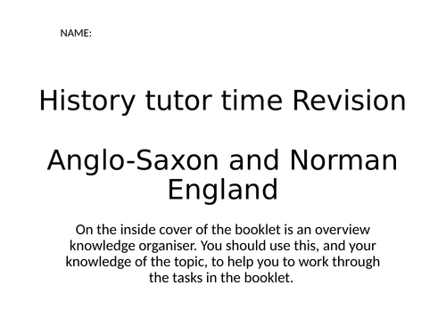 Edexcel GCSE History Anglo-Saxon and Norman England revision booklet ...