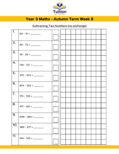 Year 3- Subtract two numbers with exchange | Teaching Resources