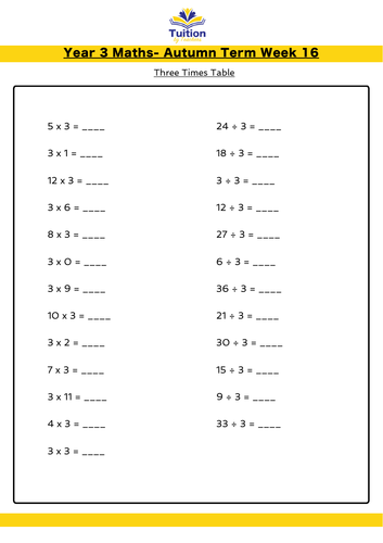 Year 3 - The 3's, 5's and 10's Times Tables | Teaching Resources