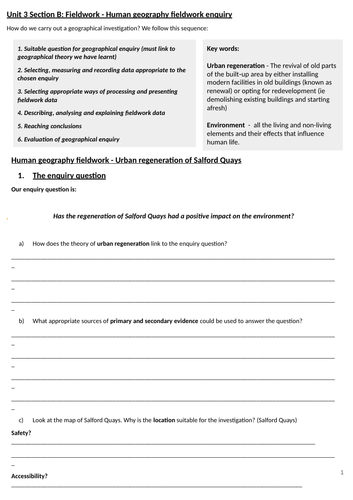 AQA GCSE 9-1 Geography - Human geography fieldwork enquiry (Urban ...