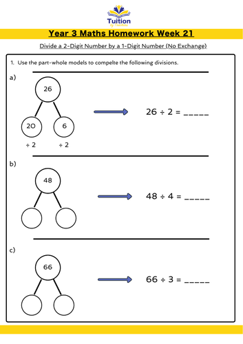 Year 3- Divide a 2-digit number by a 1- digit number (no exchange) | Teaching Resources