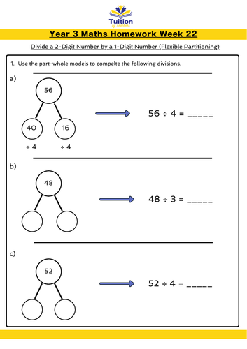 Year 3- Divide a 2-Digit Number by a 1-Digit Number (Flexible ...
