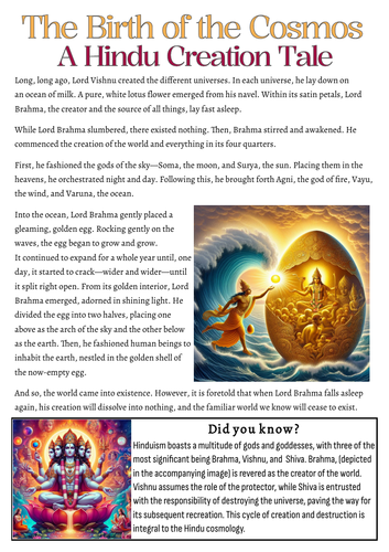 Hindu Creation Reading Comprehension | Teaching Resources