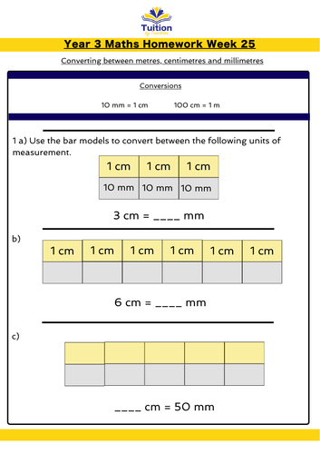 Year 3- Converting between Metres, Centimetres and Millimetres ...
