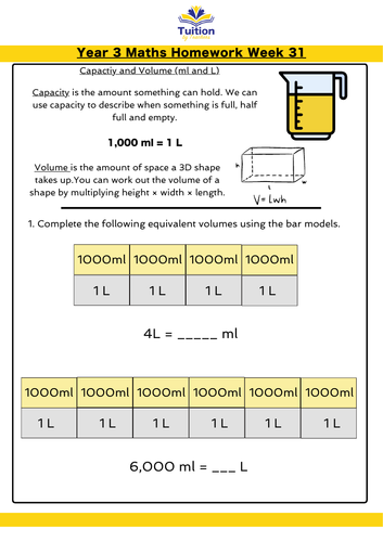 Year 3- Capacity and Volume in ml and L | Teaching Resources
