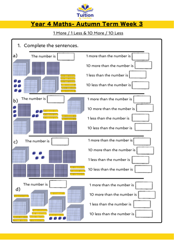 Year 4 - Find 1, 10, 100, 1,000 more or less | Teaching Resources