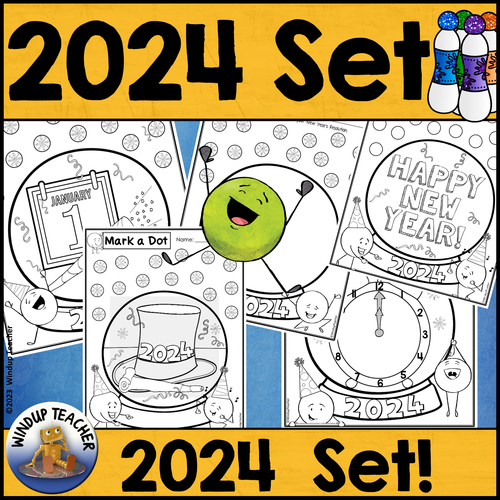 Happy New Year Coloring Sheets Do-A-Dot Marker Activity - Dot Dauber ...