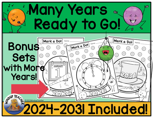Happy New Year Coloring Sheets Do-A-Dot Marker Activity - Dot Dauber ...