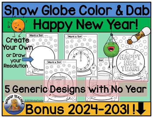 Happy New Year Coloring Sheets Do-A-Dot Marker Activity - Dot Dauber ...