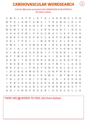 AQA GCSE PE CARDIOVASCULAR WORDSEARCH | Teaching Resources