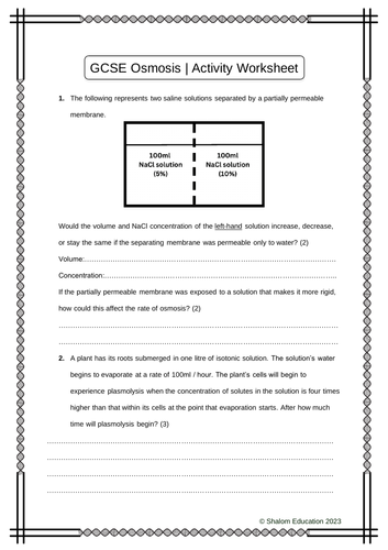 GCSE Biology - Osmosis Activity Worksheet | Teaching Resources