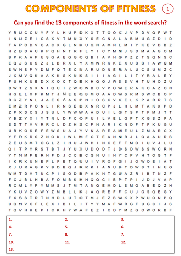 AQA GCSE PE COMPONENTS OF FITNESS WORDSEARCHS | Teaching Resources