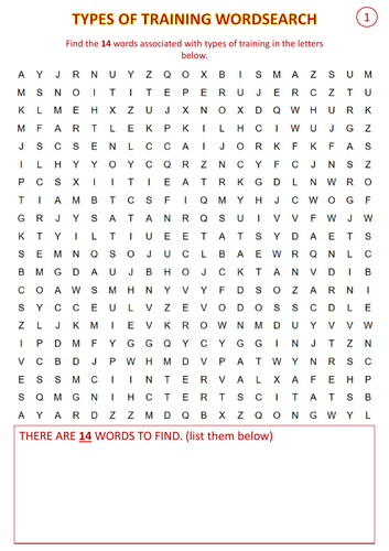 AQA GCSE PE TYPES OF TRAINING WORDSEARCHS | Teaching Resources