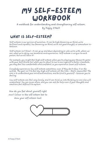 Mini Self-Esteem Workbook by Poppy O'Neill | Teaching Resources