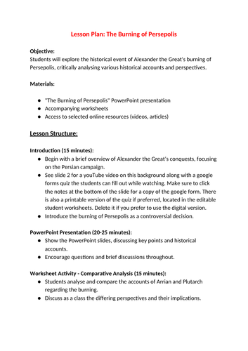 The Burning of Persepolis 330 BC | Teaching Resources
