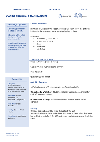 8 Ocean Lessons for Kids (Complete set for ages 5+): Marine Biology ...