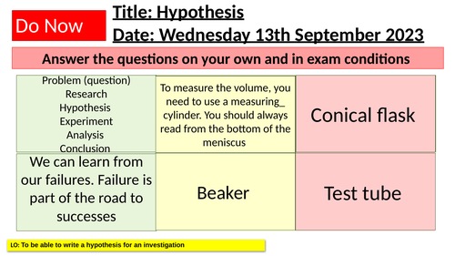 Hypothesis KS3 science lesson | Teaching Resources