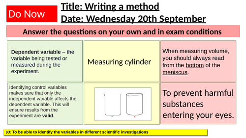 Writing a method KS3 science lesson | Teaching Resources