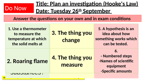 Hookes Law planning an experiment KS3 Science lesson | Teaching Resources