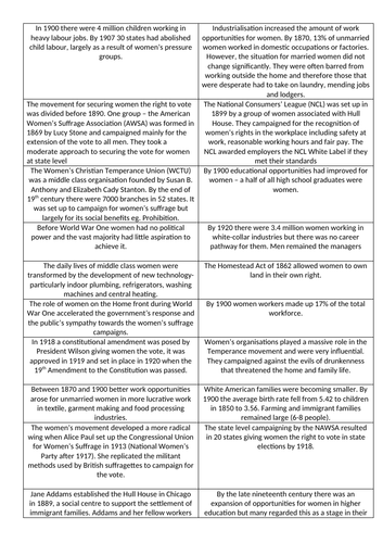 A LEVEL CIVIL RIGHTS LESSON 1. THE POSITION OF WOMEN IN THE US 1865 ...