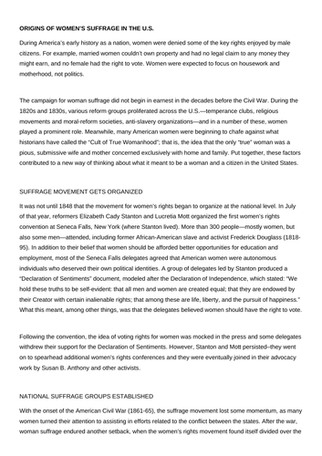 A LEVEL CIVIL RIGHTS LESSON 2. WOMEN'S CAMPAIGNS 1865-1914 | Teaching ...