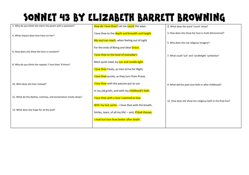 Sonnet 43 annotations | Teaching Resources
