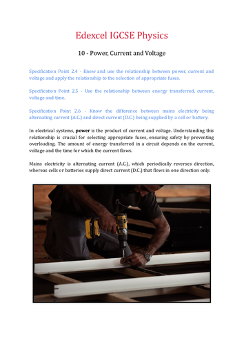 Edexcel IGCSE Physics Worksheets Chapter 2 - Electricity | Teaching Resources