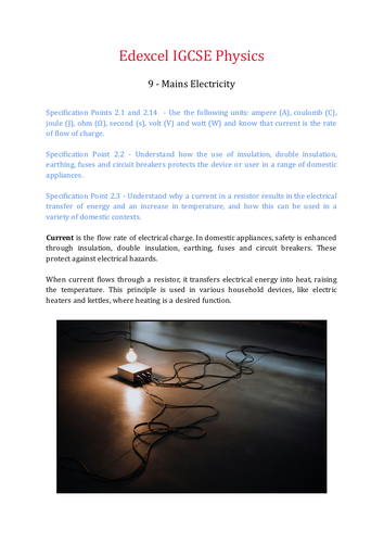 Edexcel IGCSE Physics Worksheets Chapter 2 - Electricity | Teaching ...