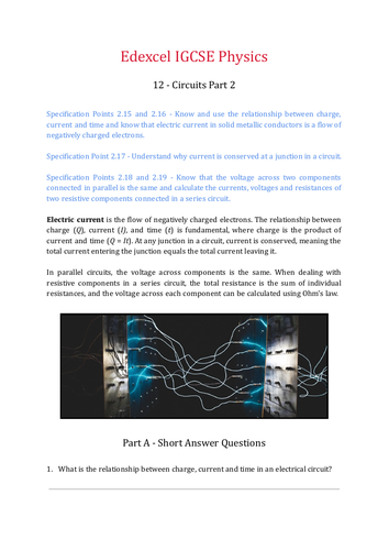 Edexcel IGCSE Physics Worksheets Chapter 2 - Electricity | Teaching ...