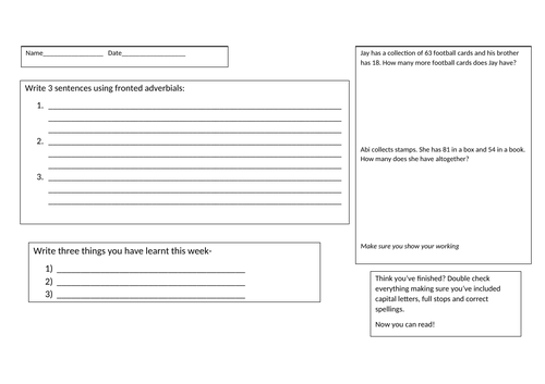 Independent morning tasks- Year 4 | Teaching Resources